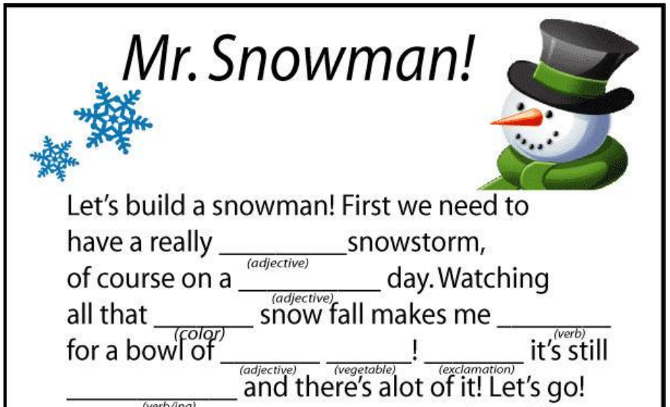 Mr. Snowman Fill In the Blank